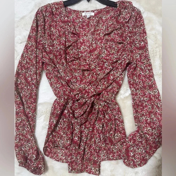 Max Studio | Tops | Max Studio Womens Long Sleeve Wrap Ruffle Front ...